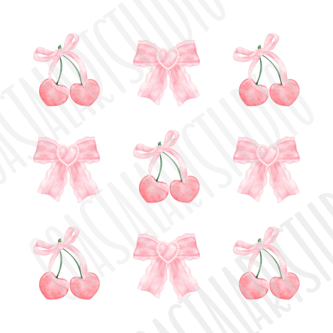 Coquette PNG Pink Cherries Bows Sublimation Design, Preppy Graphic ...