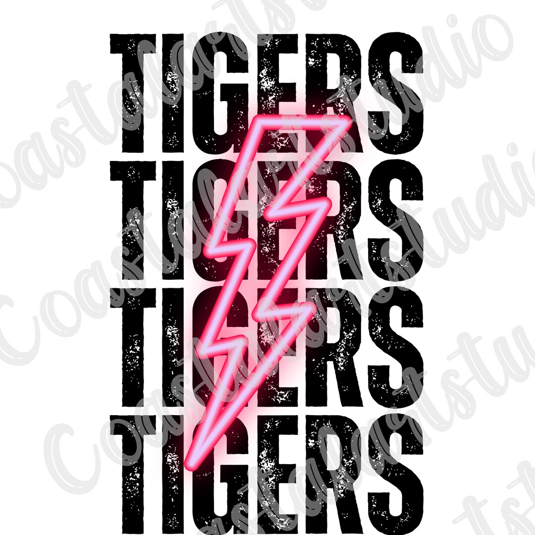 Tigers PNG Distressed Neon Pink Lightning Bolt Sublimation Design ...