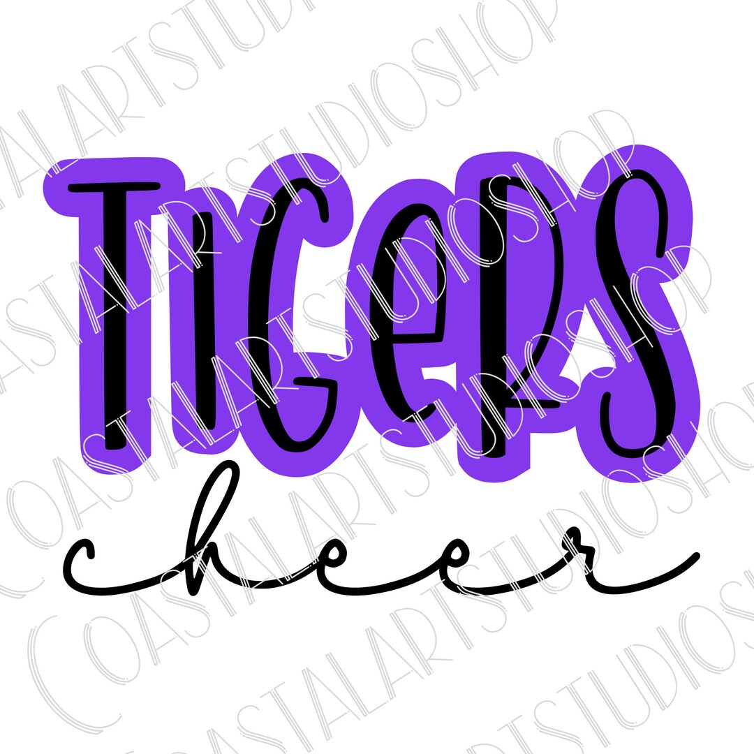 Tigers Cheer PNG Purple Handwritten Mascot Sublimation Design Sports ...