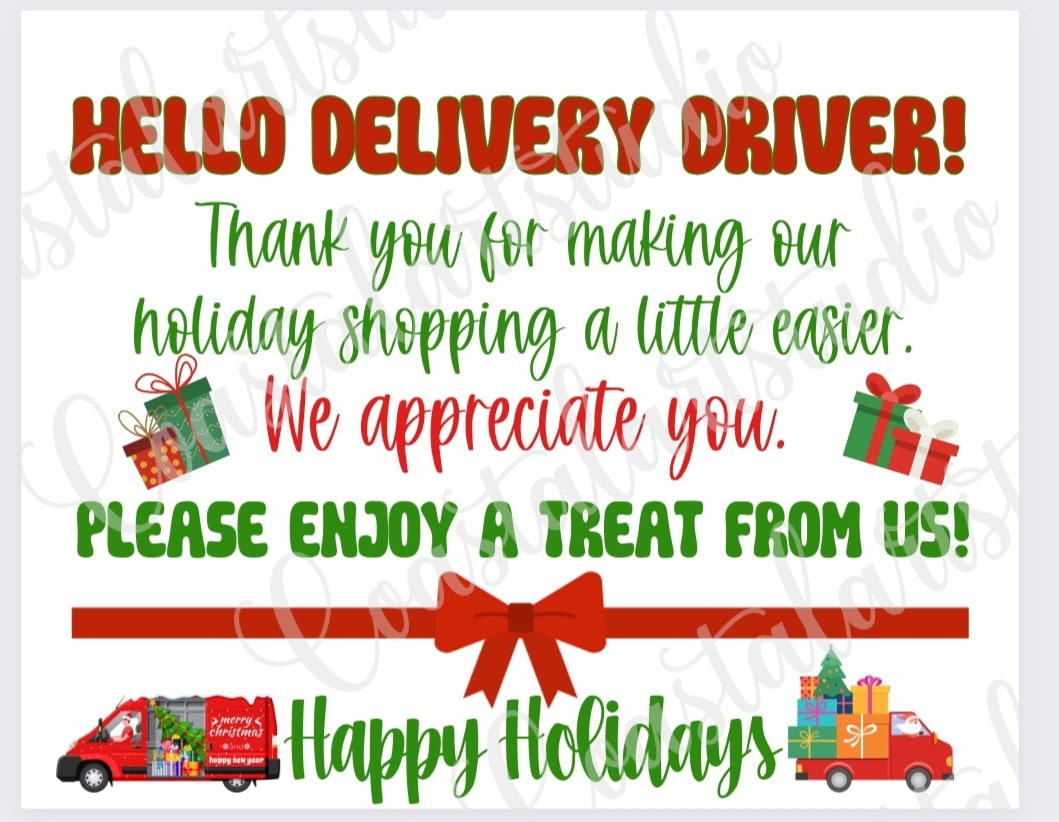 Delivery Driver Thank You Sign Digital Download Christmas Treat Sign ...