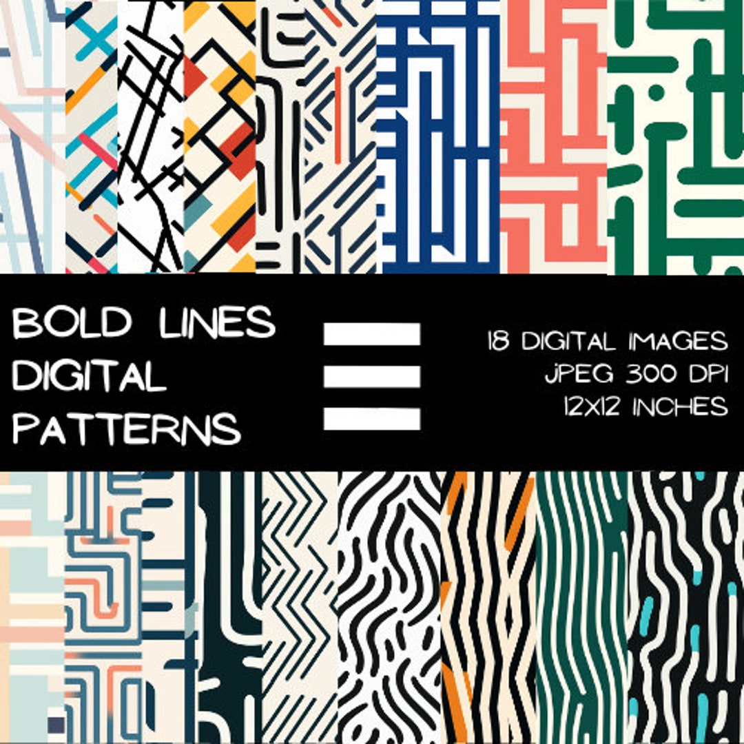 Printable Bold Lines Digital Patterns, Printable Scrapbook Papers ...