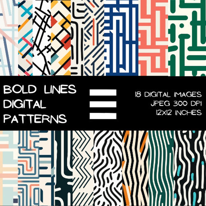 Printable Bold Lines Digital Patterns, Printable Scrapbook Papers ...