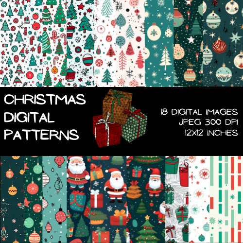 Printable Christmas Digital Patterns, Printable Scrapbook, Christmas ...