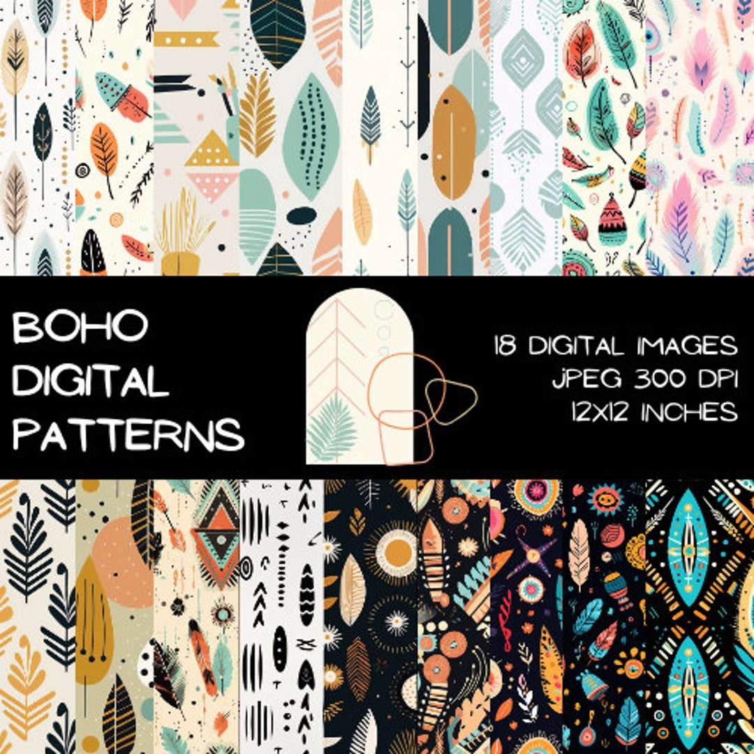 Printable Boho Digital Patterns, Printable Scrapbook Papers, Boho Print ...