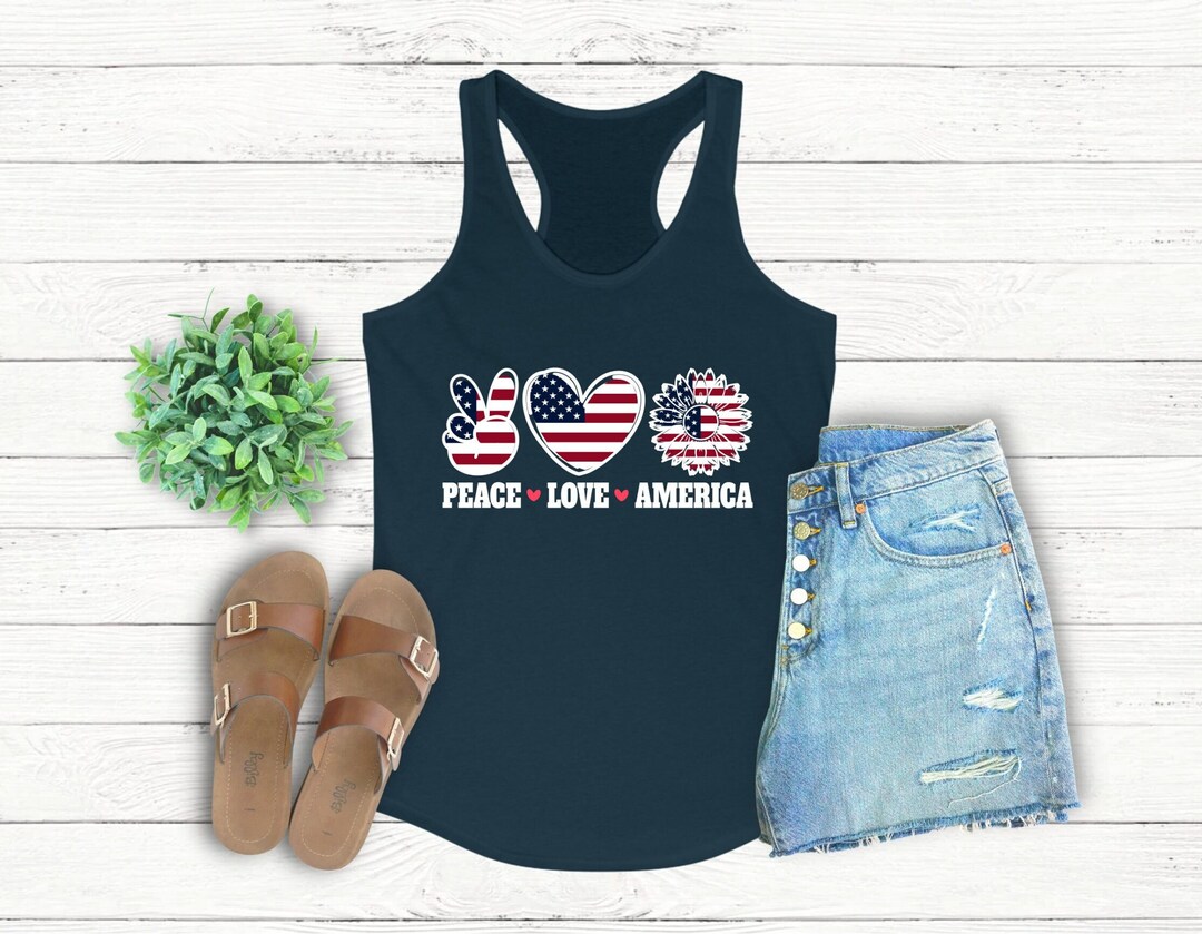 Peace Love America Racer Back Tank Top, Peace Tank for Girls, Colorful ...