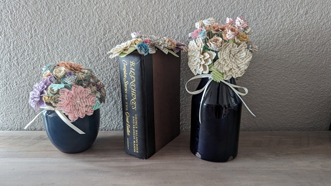 Book Flower Bouquet, Paper Flower Bouquet, Book Flower Vase, Paper ...