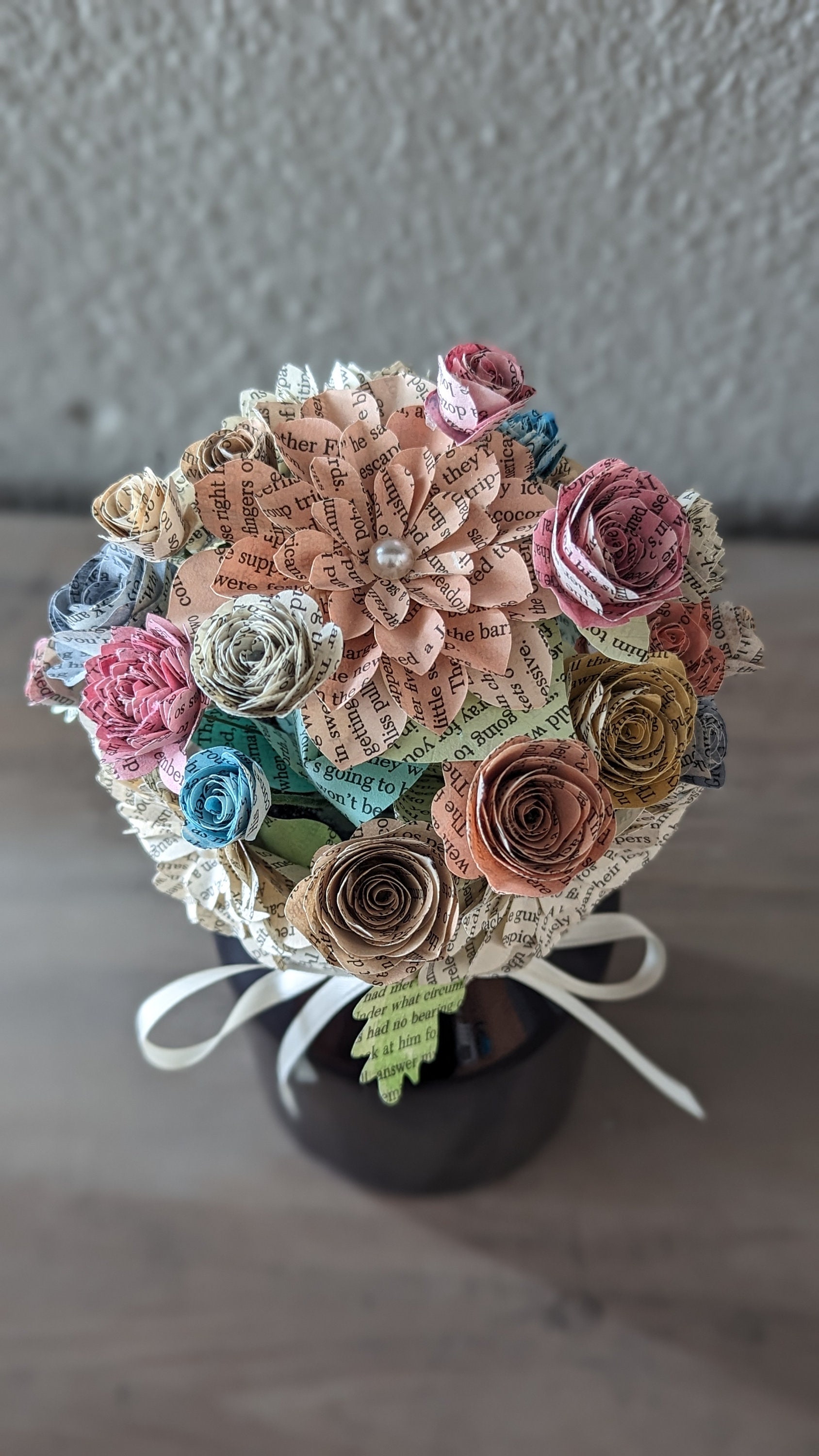 Book Flower Bouquet, Paper Flower Bouquet, Book Flower Vase, Paper ...