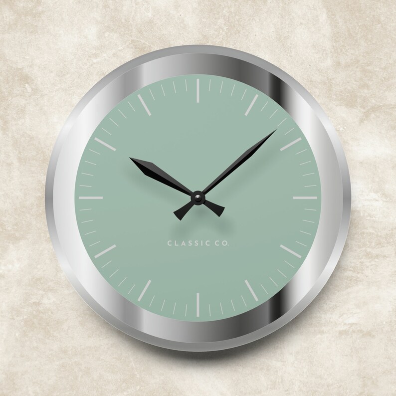 Aesthetic Silver and Sage Green Wall Clock, Retro Style, Modern Clock ...