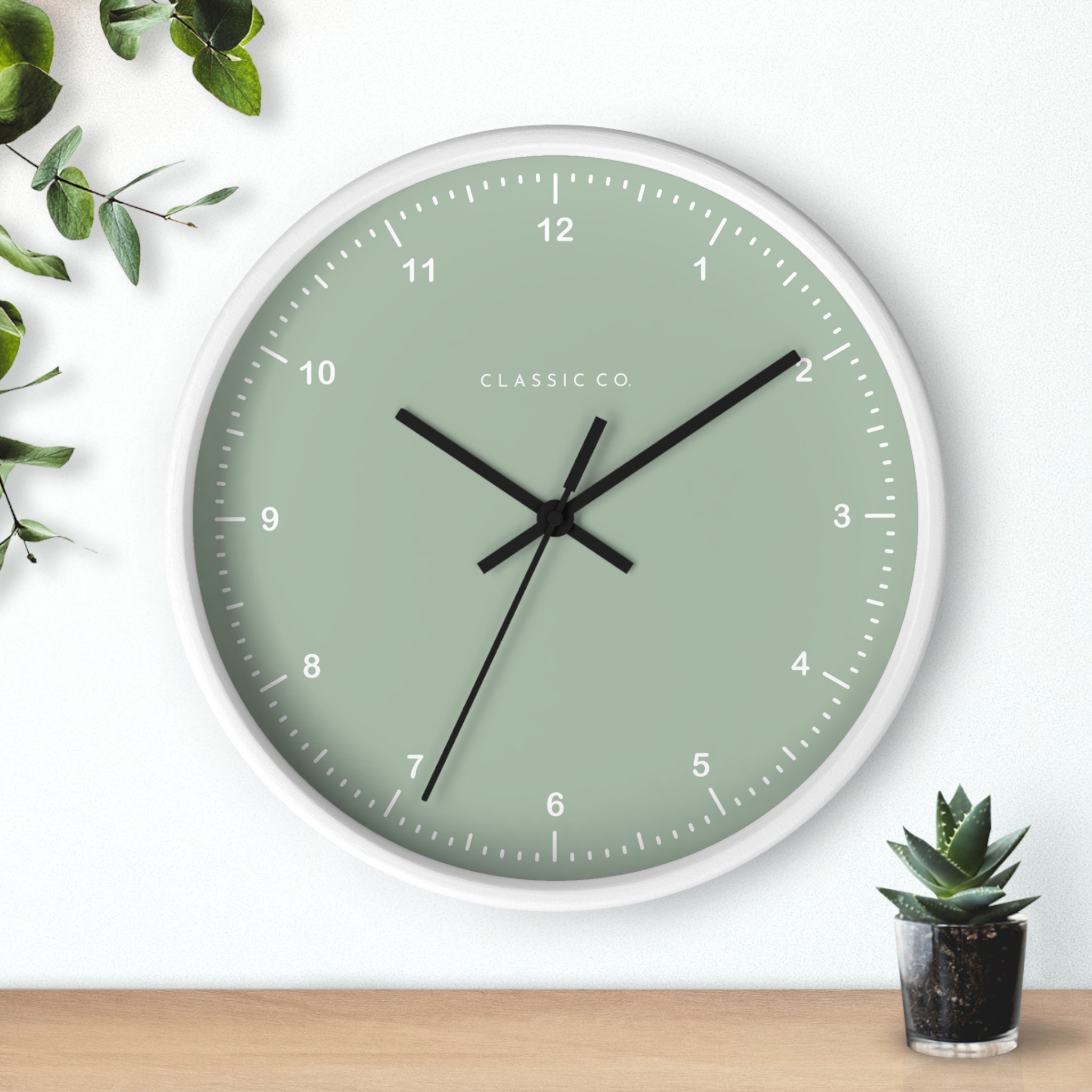 Sage Green Minimalist Wall Clock, Wooden Frame, Multiple Colors ...