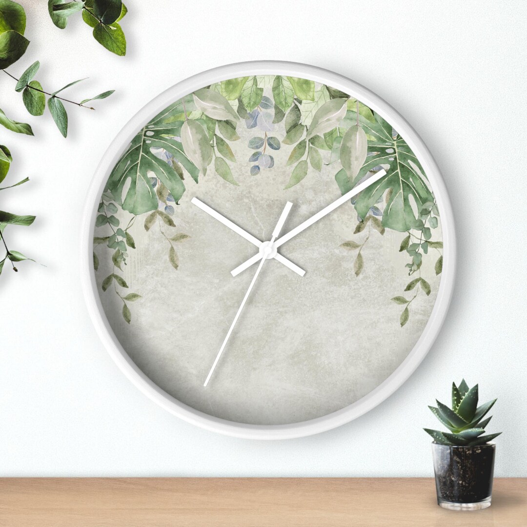 Minimalist Watercolor Plants Clock, Aesthetic, Simplistic, Office Clock ...
