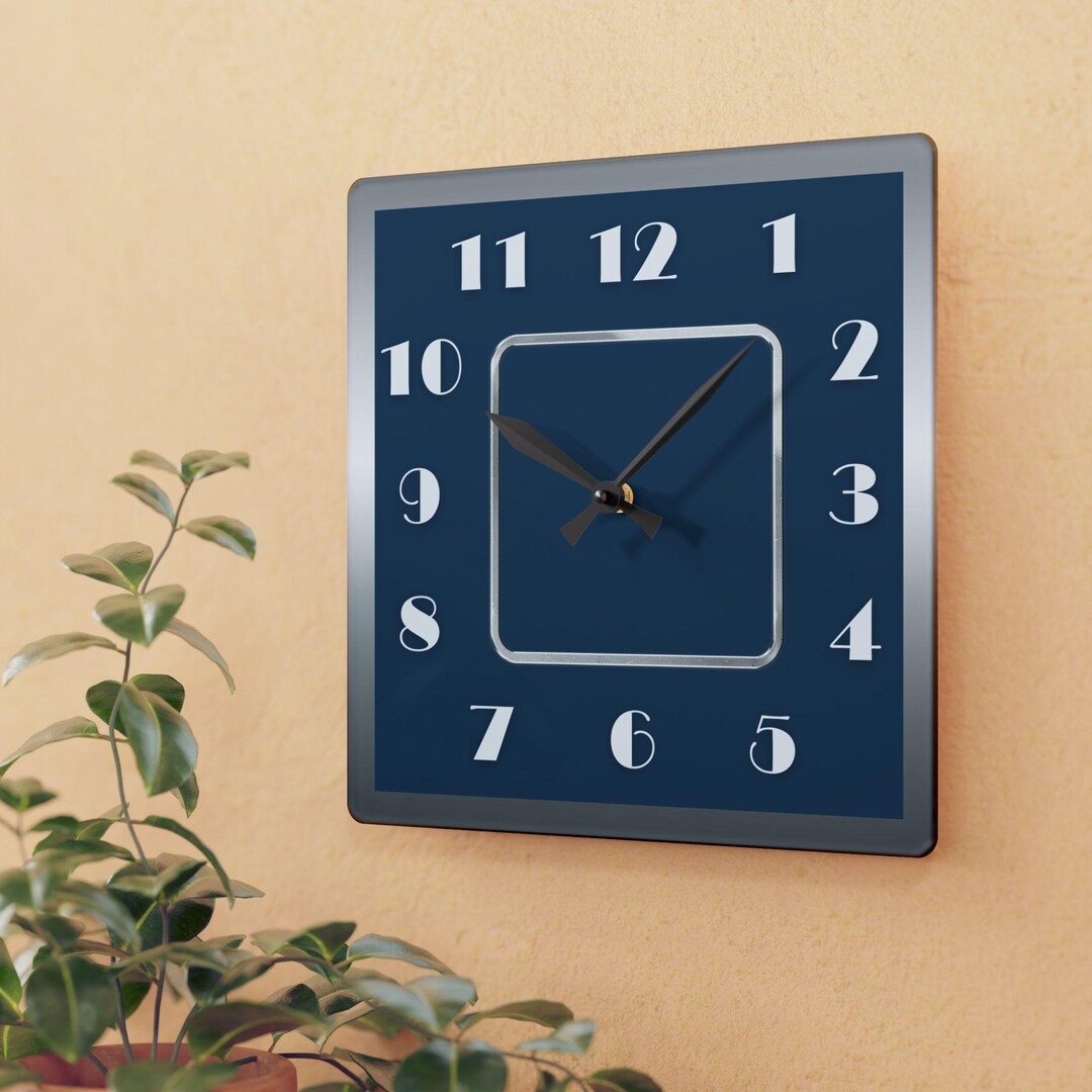 Modern Navy Square Clock, Modern Clock, Unique Wall Clock, Stylish ...