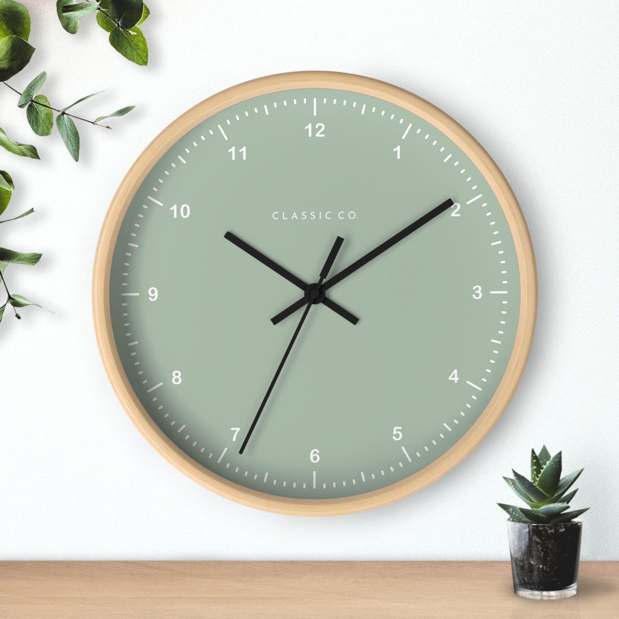 Sage Green Minimalist Wall Clock, Wooden Frame, Multiple Colors ...