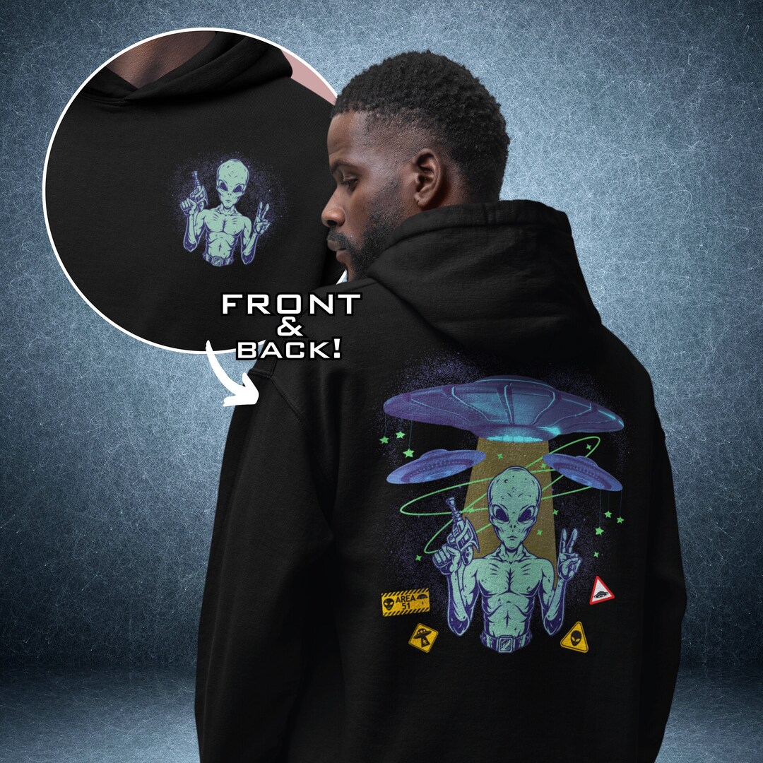 Alien Hoodie, Front and Back, Gift for Him, Oversized Hoodie, Baggy ...