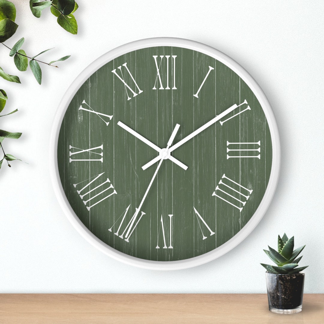 Roman Numerals Sage Green Wall Clock, Aesthetic Clock, Wooden, Country ...