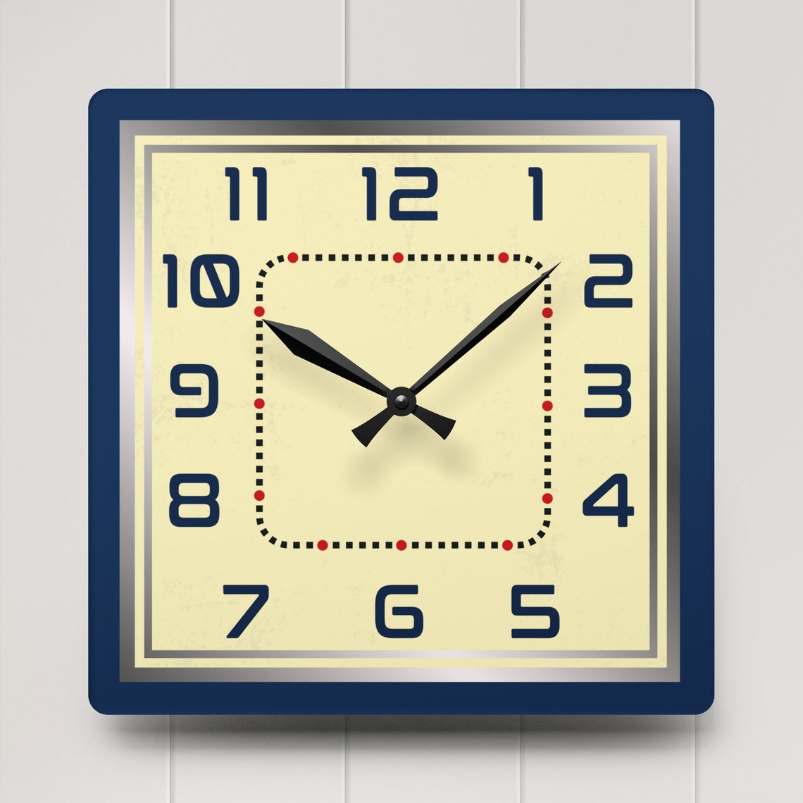 Navy Blue Art Deco Wall Clock, Vintage Look, Retro, Aesthetic, Square ...