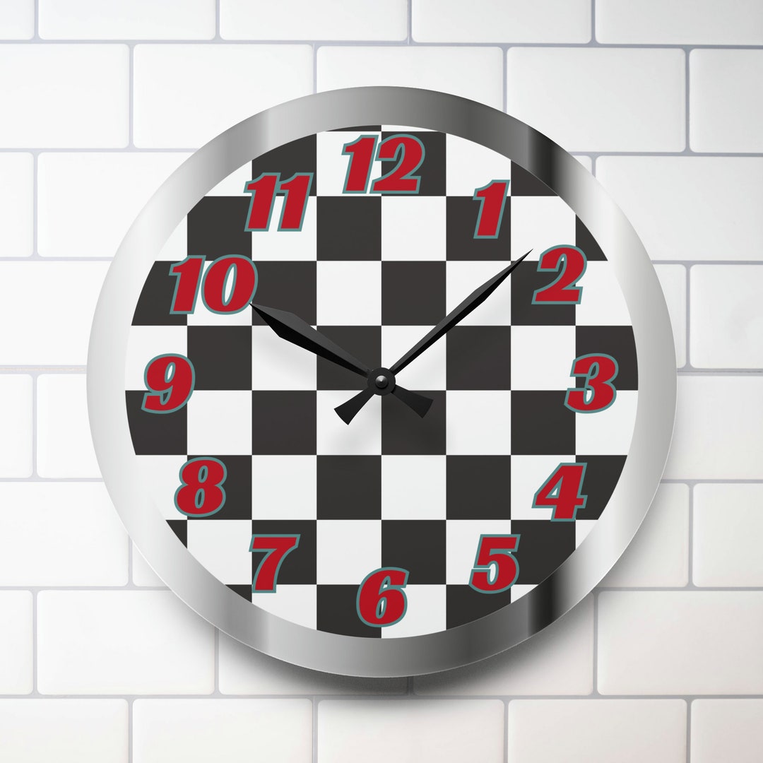 Checkered Racing Aesthetic Wall Clock, Unique, Modern, Multiple Sizes ...