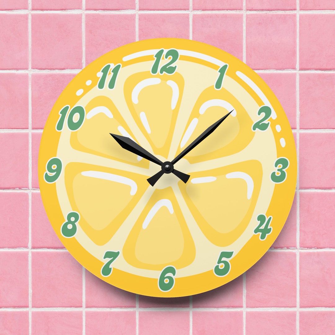 Lemon Wall Clock, Unique, Fruit, Fun Clock, Round, Cute, Trendy, Room ...