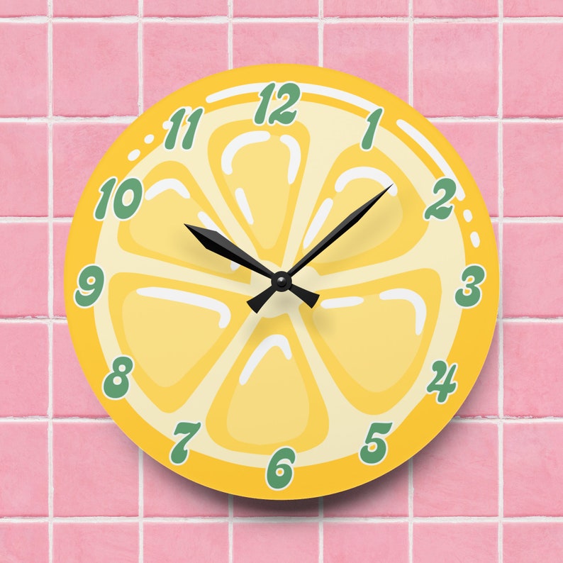 Lemon Wall Clock Unique Fruit Fun Clock Round Cute - Etsy