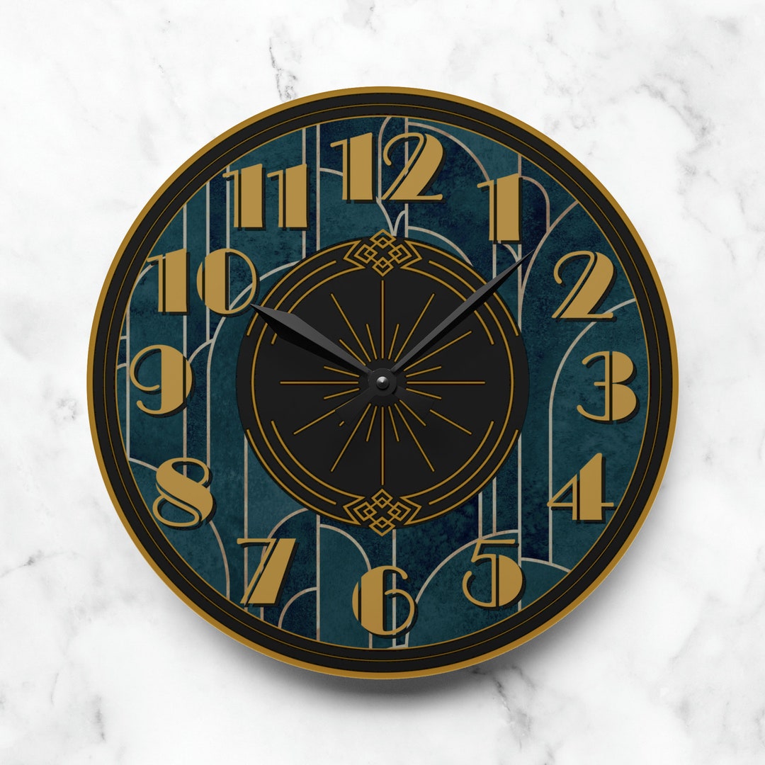 Art Deco Teal Wall Clock, Vintage, Retro, Unique, Mid-century, Home ...