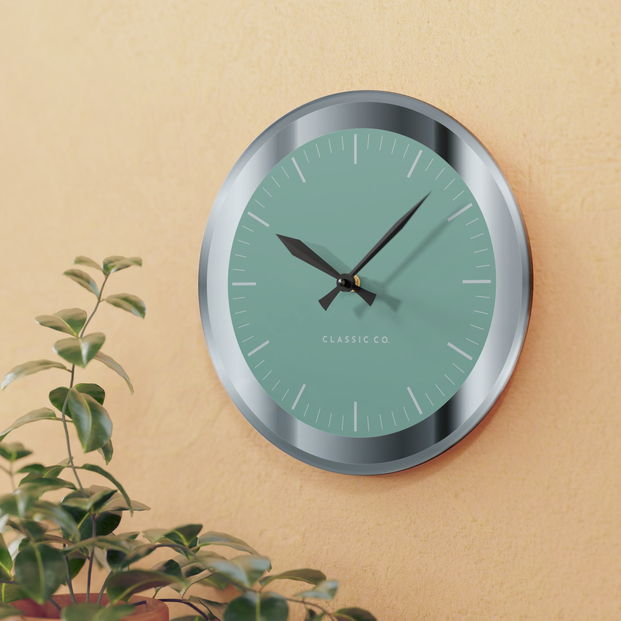 Aesthetic Silver and Sage Green Wall Clock, Retro Style, Modern Clock ...