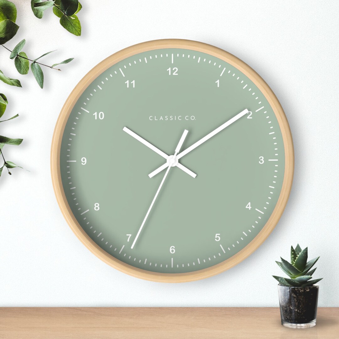 Sage Green Minimalist Wall Clock: Wooden Frame, Silent Mechanism - Etsy