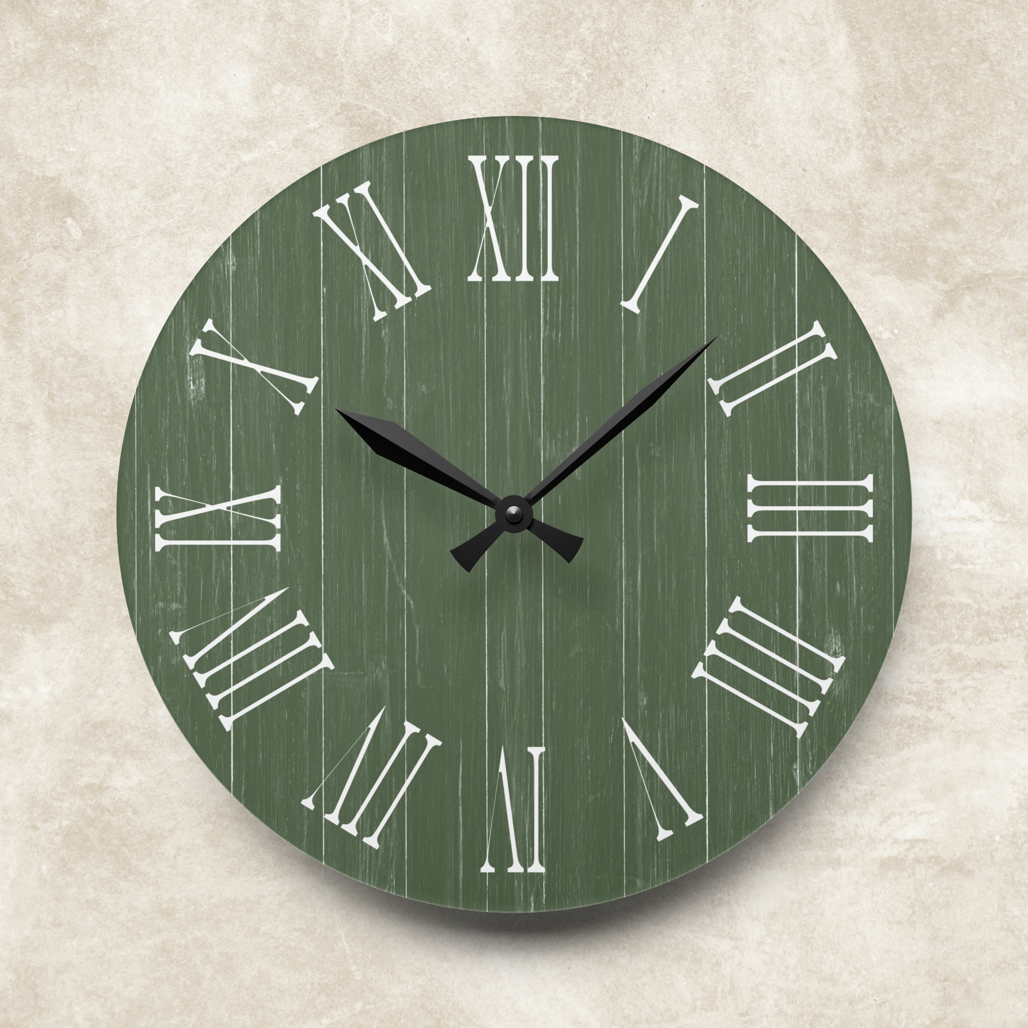 Roman Numerals Sage Green Wall Clock Aesthetic Clock Wooden - Etsy