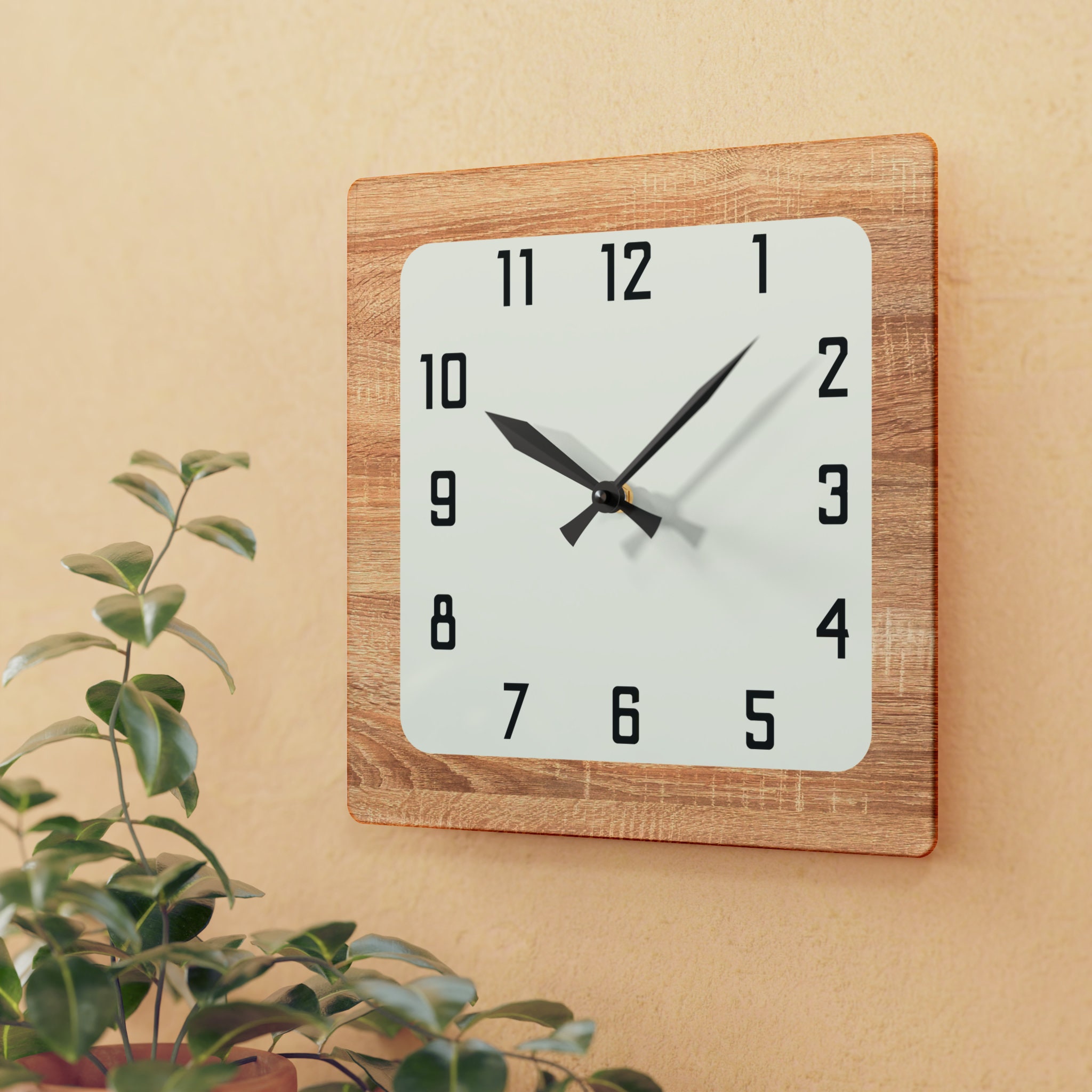 Simplistic Wooden Style Square Clock, Minimalist, Rectangle, Trendy ...