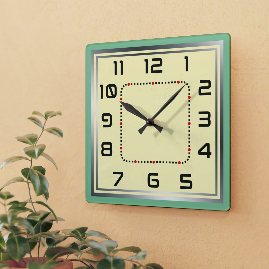 Art Deco Wall Clock Sage Green Square Rectangle Clock - Etsy Australia