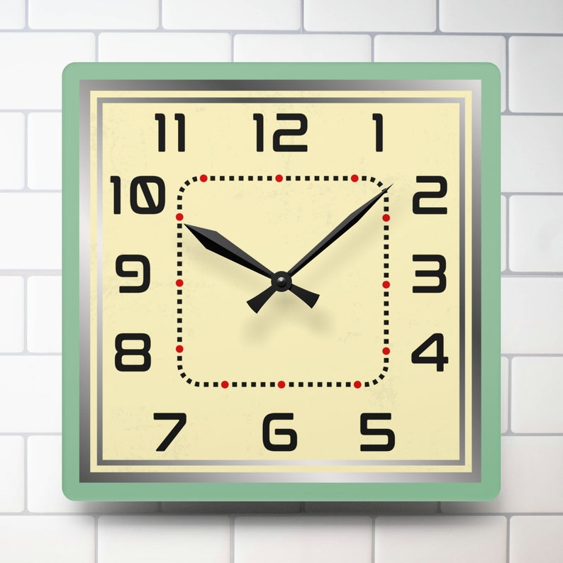 Art Deco Wall Clock Sage Green Square Rectangle Clock - Etsy Australia