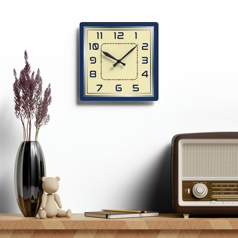 Navy Blue Art Deco Wall Clock Vintage Look Retro Aesthetic - Etsy