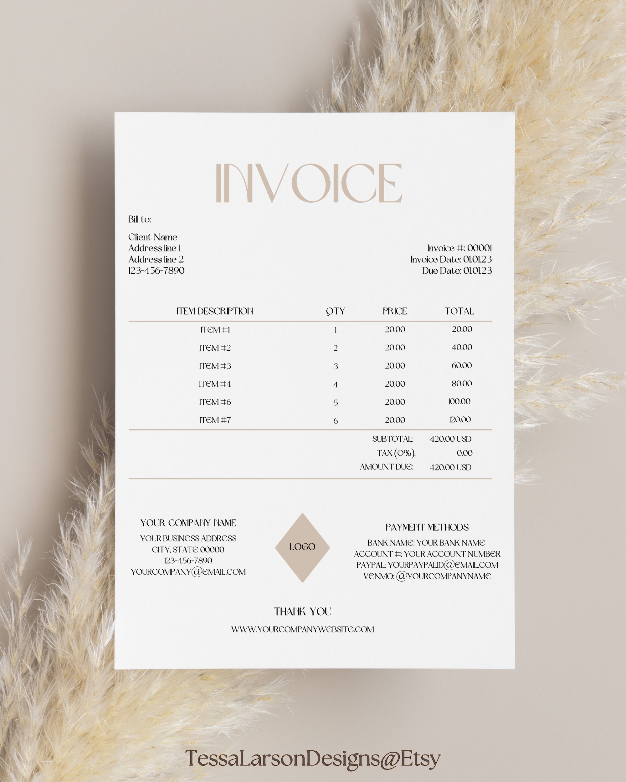 Invoice Template | Printable | Template | Minimal Invoice | Business Invoice | Simple Invoice ...