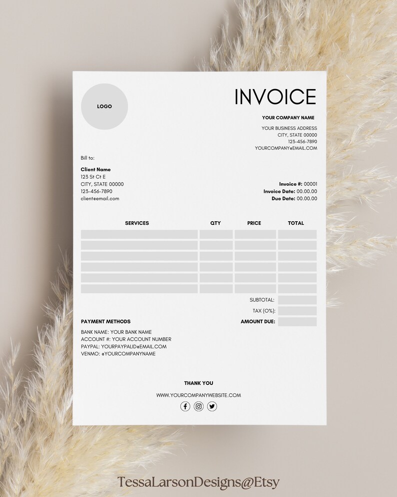 Invoice Template | Printable | Template | Minimal Invoice | Business ...