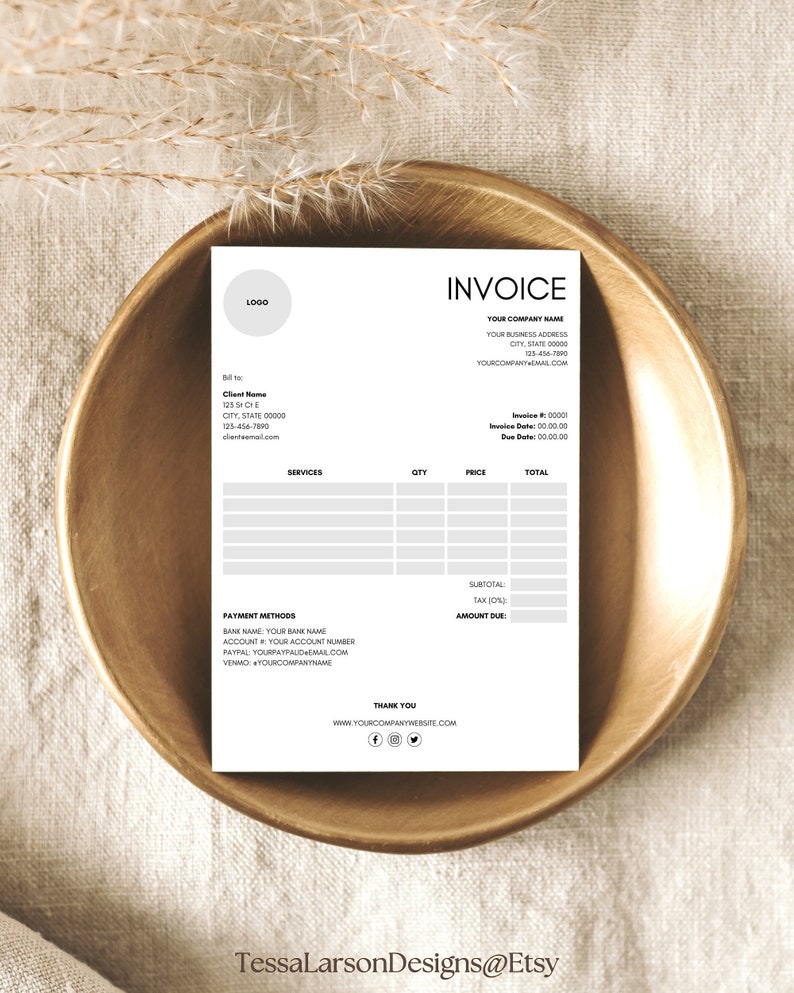 Invoice Template | Printable | Template | Minimal Invoice | Business ...