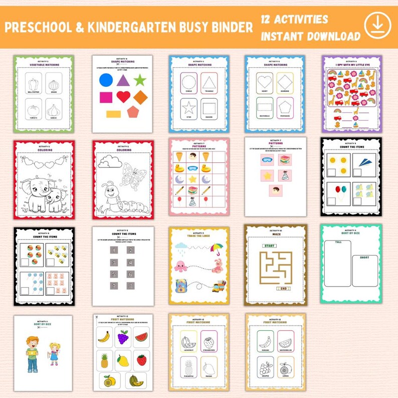 Preschool & Kindergarten Busy Binder - Interactive Learning Activities ...