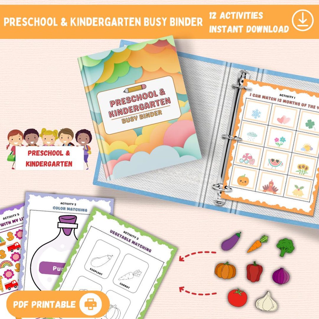 Preschool & Kindergarten Busy Binder - Interactive Learning Activities ...