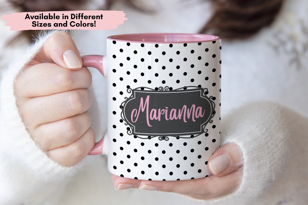 Personalized Coquette Pink Bow Mug Polka Dots Mug Friend Gift Idea for ...