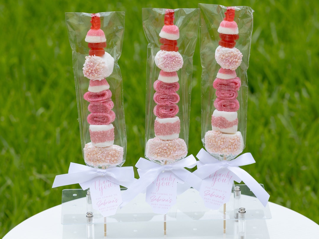 Pink Candy Kabob Personalized Baby Shower Favor for Guest in Bulk Candy ...