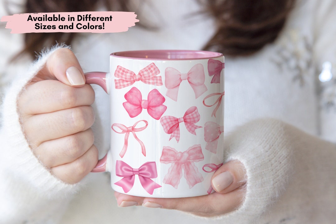 Coquette Mug Pink Mug Cute Bow Mug Gift for Mom Present for Coffee ...