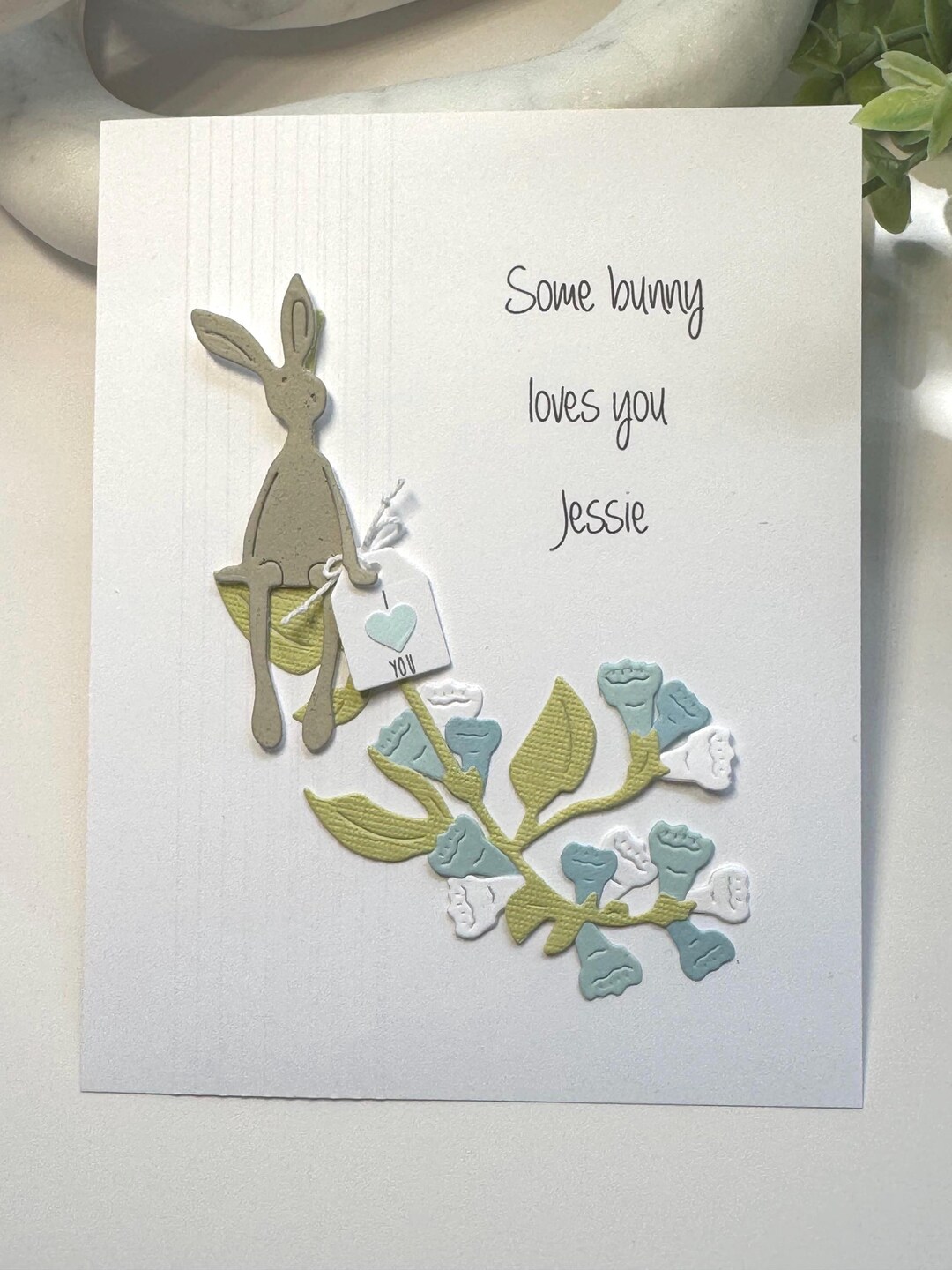 Personalized Floral Easter Card for Her, Handmade Card With Bunny ...