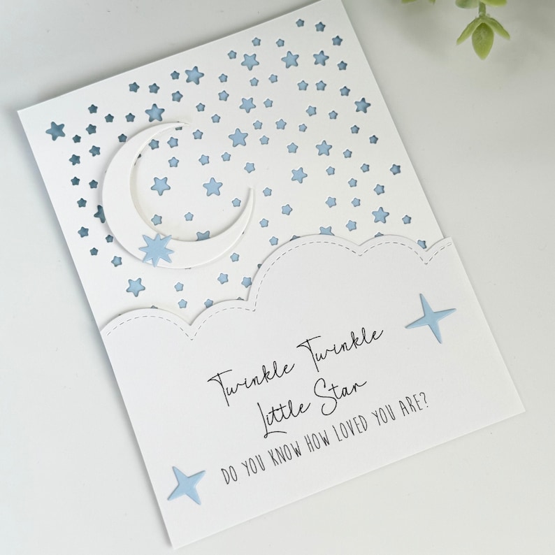 Personalized Moon and Stars Baby Card, New Baby Gift, Customize Your ...