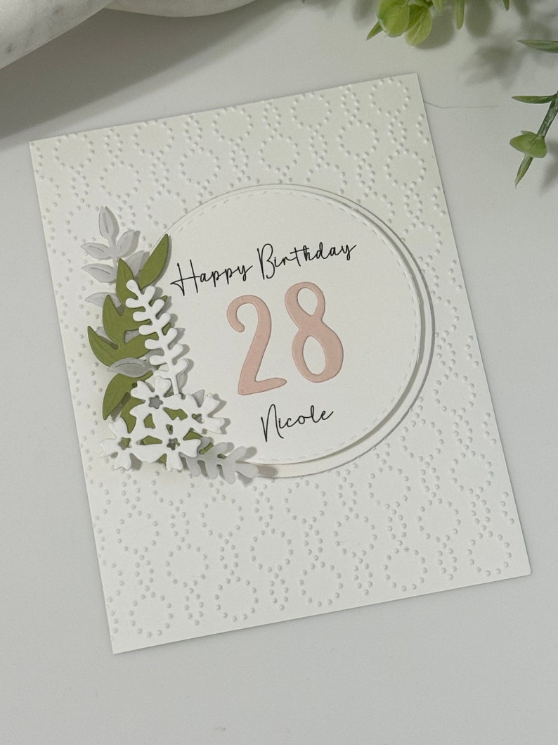 Personalized Floral Birthday Card, Handmade Embossed Milestone Card - Etsy