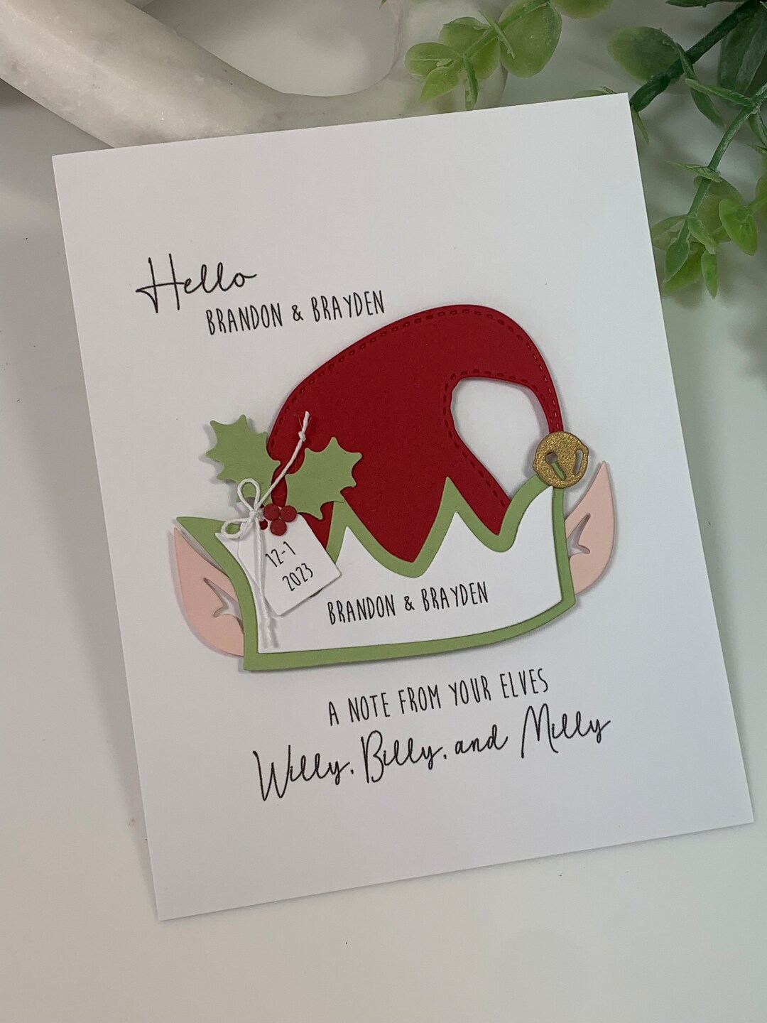 Personalized Elf Card Elf Hat Kids Christmas Card Custom - Etsy