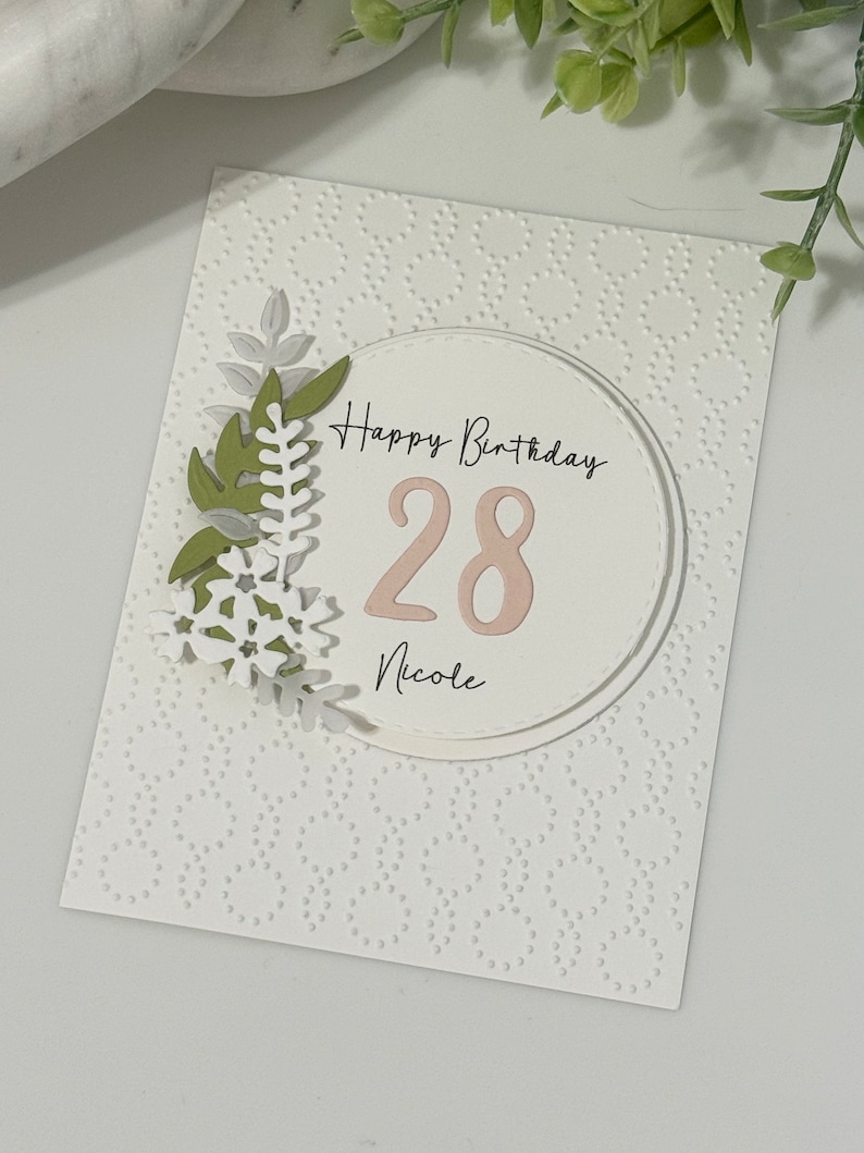 Personalized Floral Birthday Card, Handmade Embossed Milestone Card - Etsy