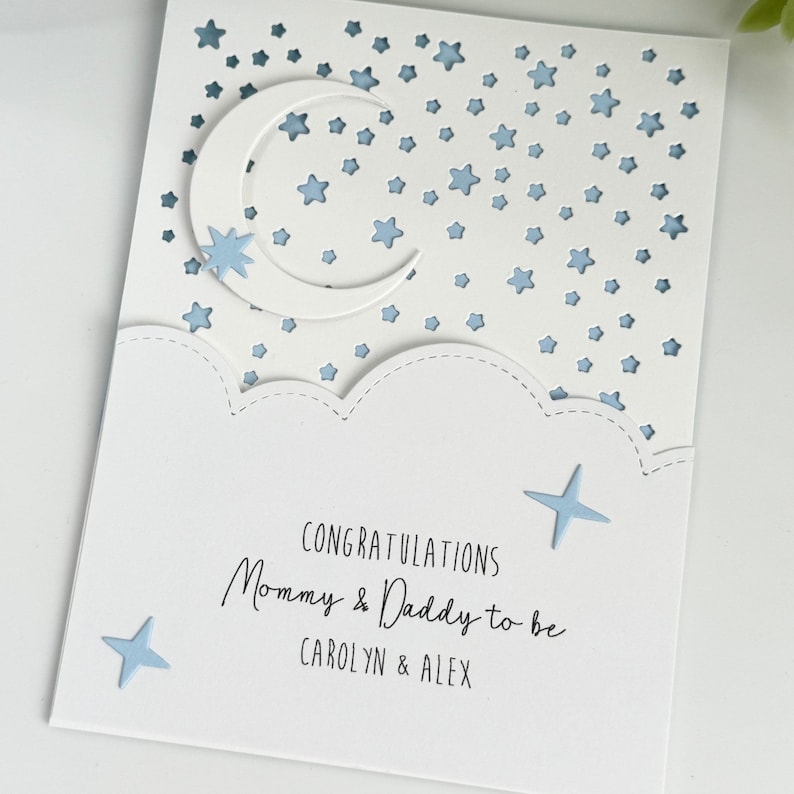 Personalized Moon and Stars Baby Card, New Baby Gift, Customize Your ...