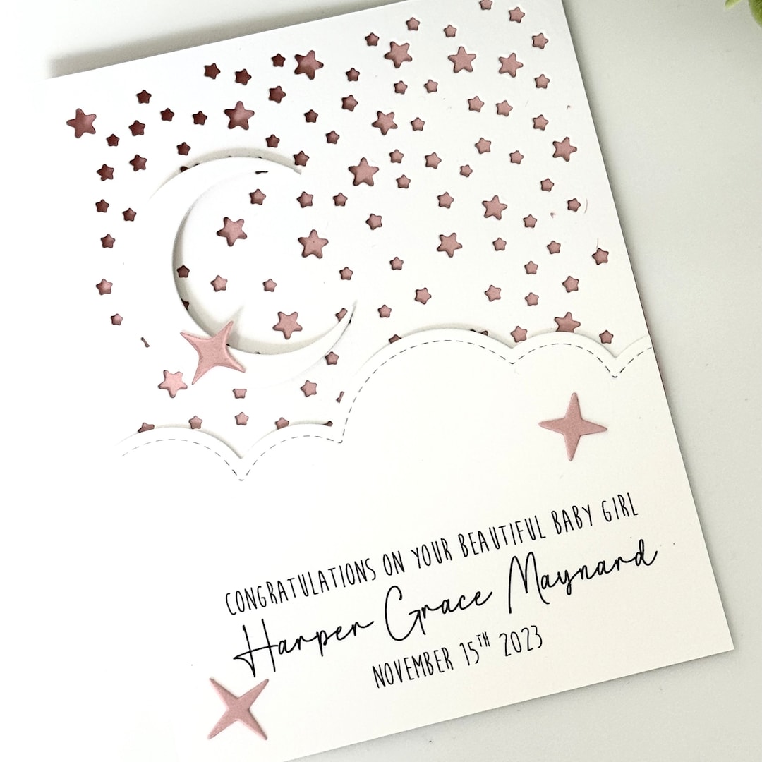 Personalized Moon and Stars Baby Card, New Baby Gift, Customize Your ...