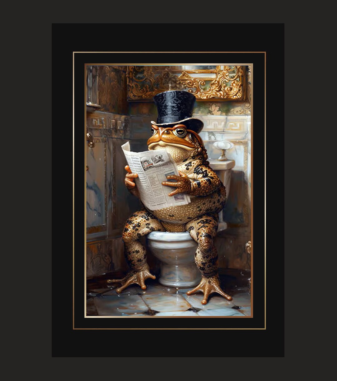 Frog Sitting on the Toilet Reading a Newspaper, Animals Sitting on the ...