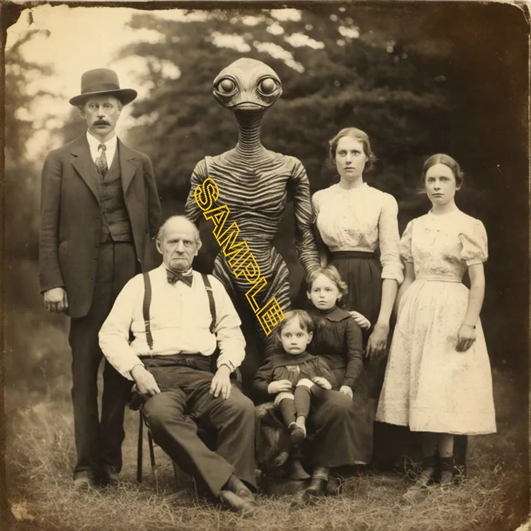 Vintage Alien Family Scary, Unique Reproduction Sepia Photo Print No ...