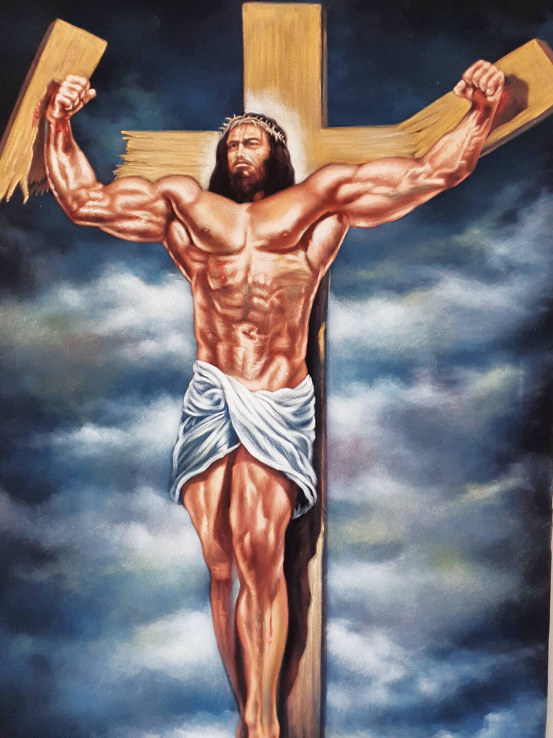 Strong Muscle Jesus on the Cross Size 36x24: Original Oil Painting on ...