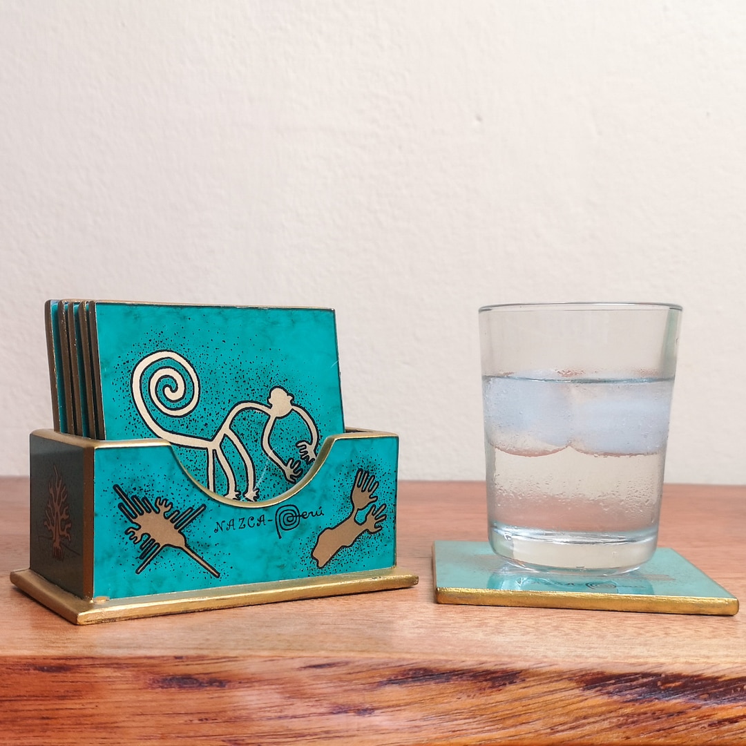 Coaster Nazca Lines, Peru, Square in Turquoise/white/red, Artesania ...