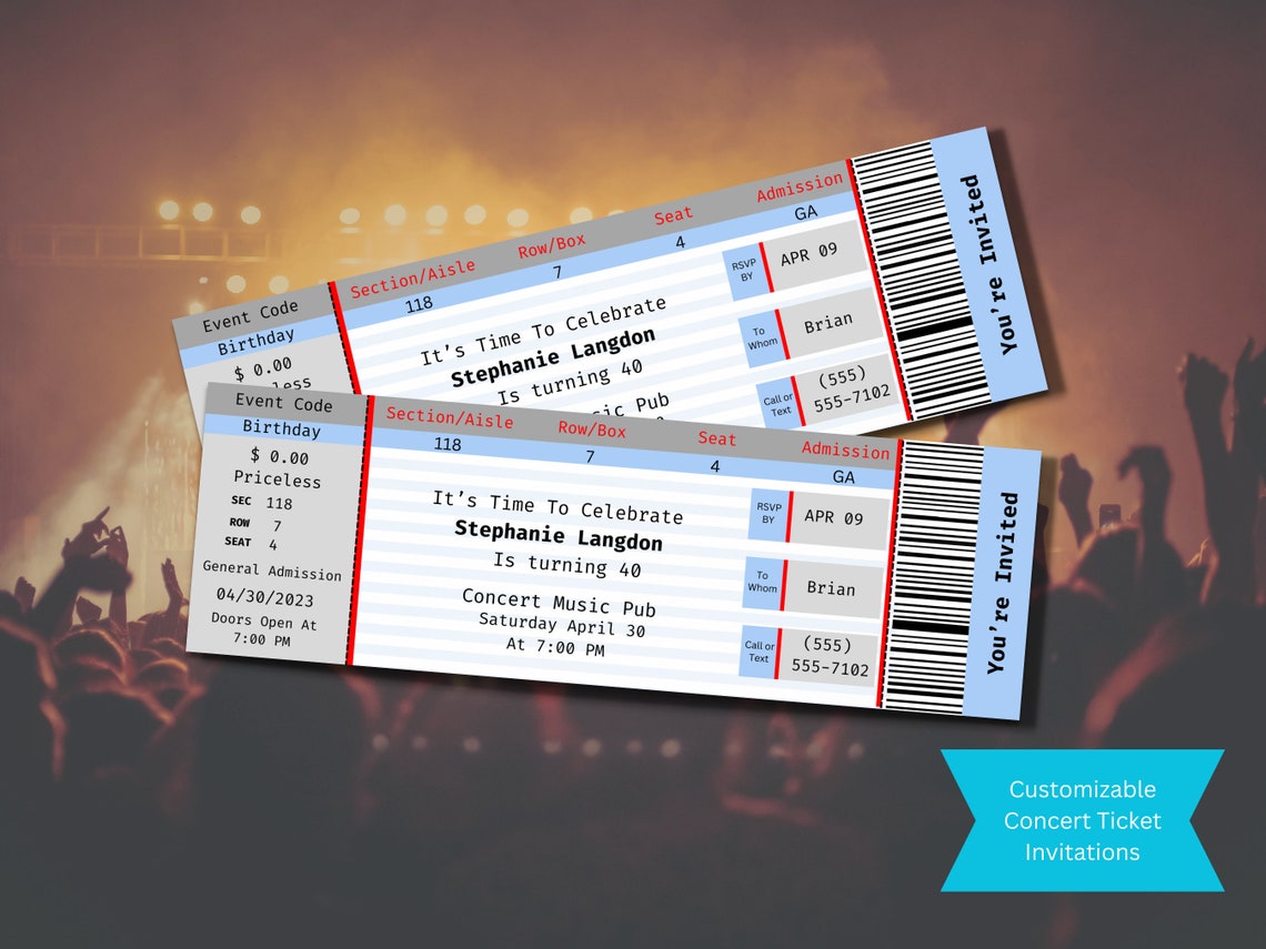Concert Ticket Invitation Customizable Digital Download / Template ...
